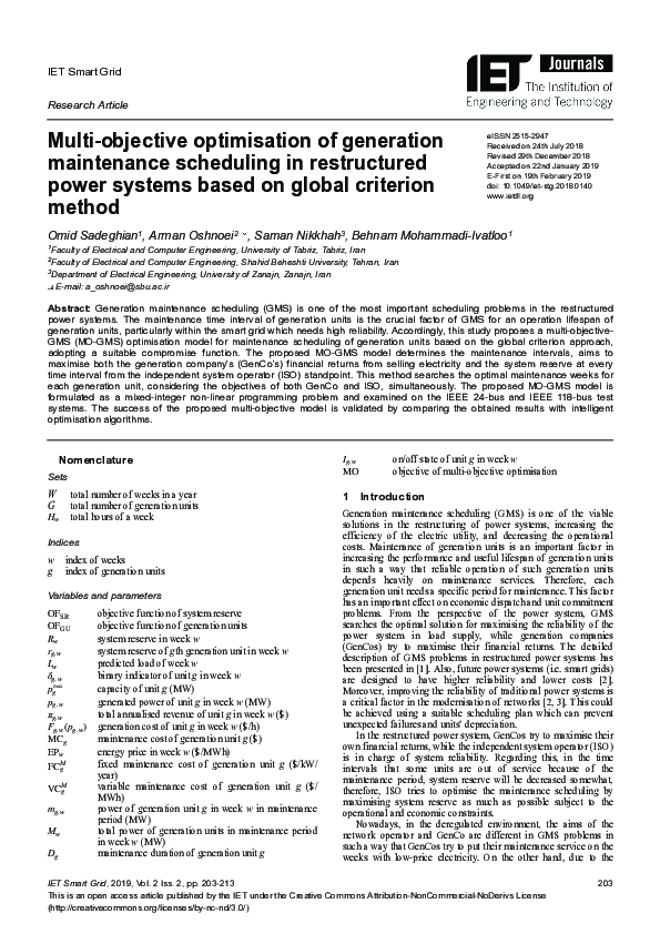 Pdf Multi‐objective Optimisation Of Generation Maintenance Scheduling
