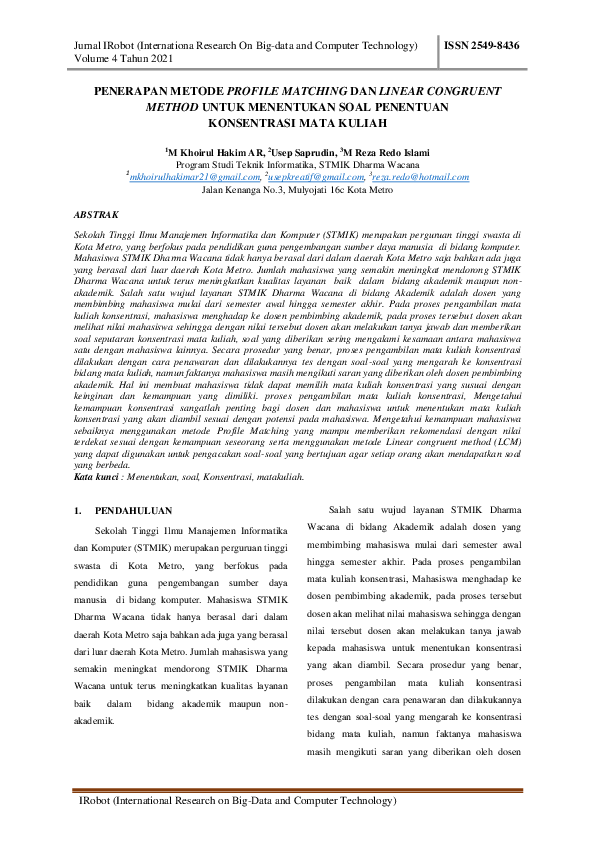 (PDF) Penerapan Metode Profile Matching Untuk Menentukan Soal Penentuan ...