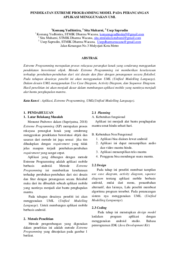 Pdf Pendekatan Extreme Programming Model Pada Perancangan Aplikasi