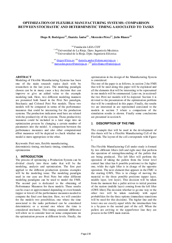 (PDF) Optimization of flexible manufacturing systems: comparison ...