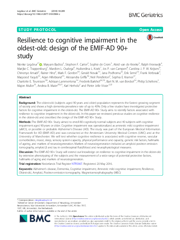 (PDF) Resilience to cognitive impairment in the oldest-old: design of the EMIF-AD 90+ study ...