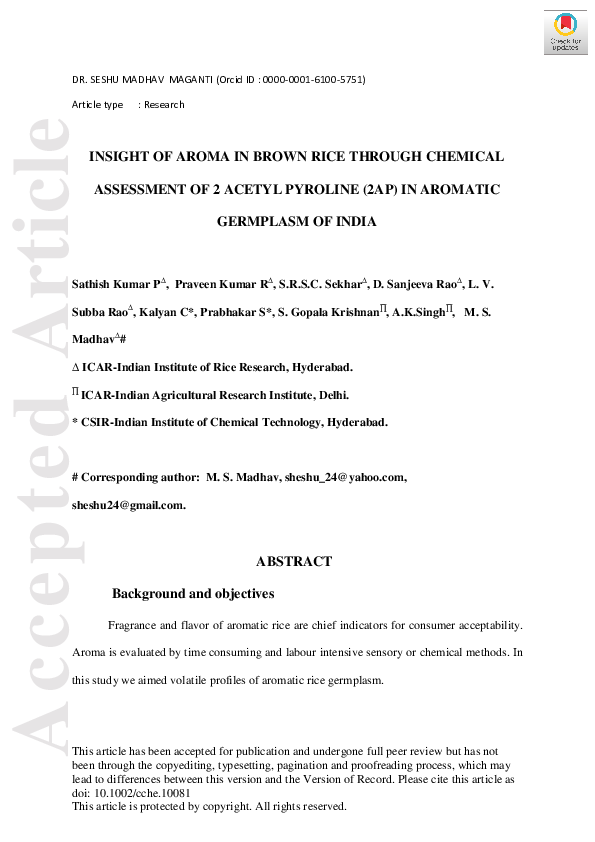 (PDF) Insight of aroma in brown rice through chemical assessment of 2 ...
