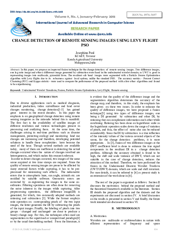 (PDF) Change Detection of Remote Sensing Images Using Levy Flight Pso