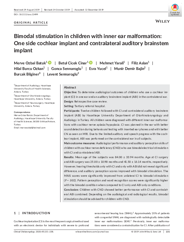 (PDF) Bimodal stimulation in children with inner ear malformation: One ...