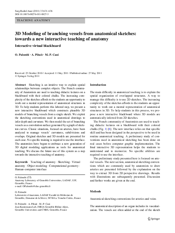(PDF) 3D Modeling of branching vessels from anatomical sketches: towards a new interactive ...