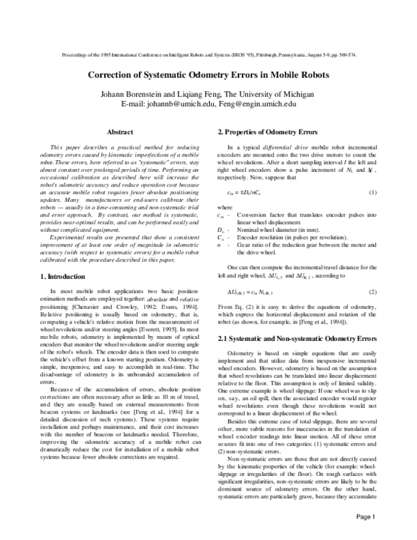 Pdf Measurement And Correction Of Systematic Odometry Errors In Mobile Robots Muhammad