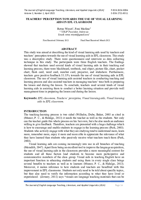 (PDF) Teachers’ Perception Towards the Use of Visual Learning Aids in ...