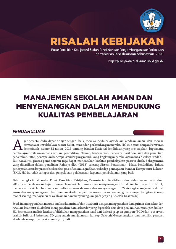 (PDF) Risalah kebijakan: manajemen sekolah aman dan menyenangkan dalam ... (PDF) Risalah kebijakan: manajemen sekolah aman dan menyenangkan dalam ...
