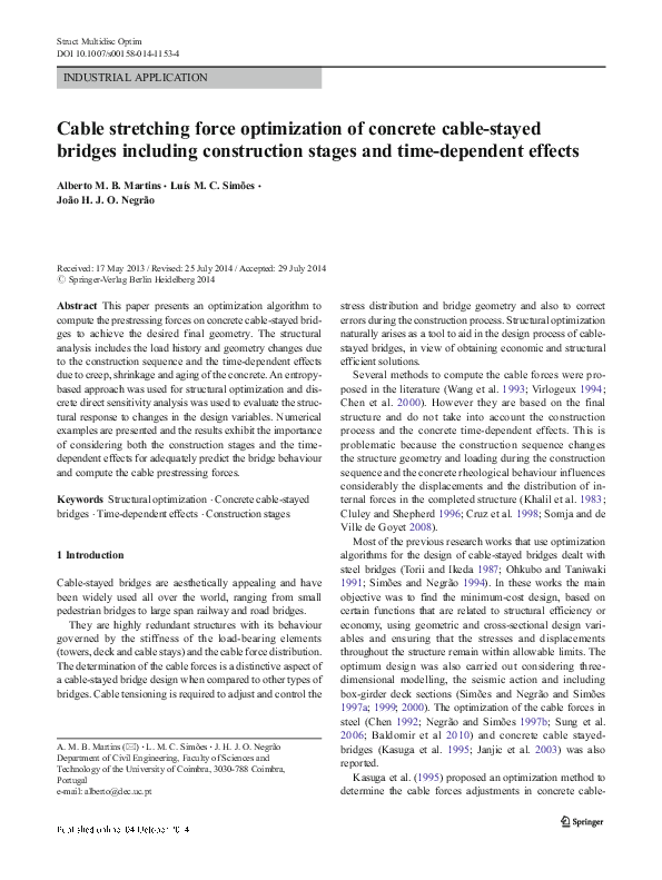 (PDF) Cable stretching force optimization of concrete cable-stayed bridges including ...
