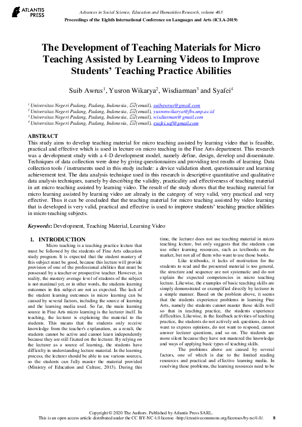 (PDF) The Development of Teaching Materials for Micro Teaching Assisted ...
