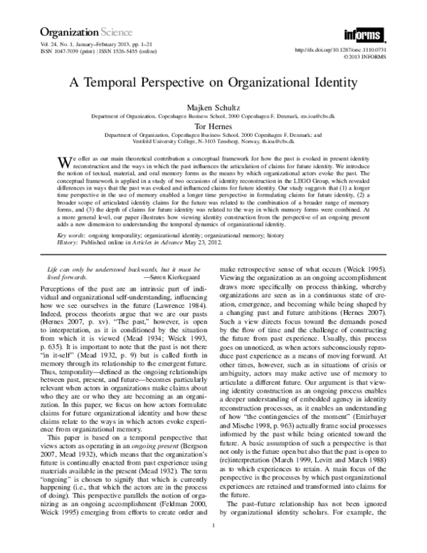(PDF) A Temporal Perspective on Organizational Identity
