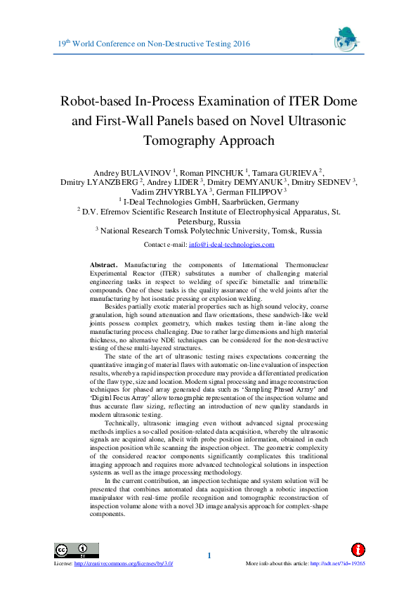 (PDF) Robot-based In-Process Examination of ITER Dome and First-Wall ...