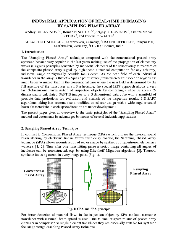 Industrial application of real-time 3D imaging by sampling phased array