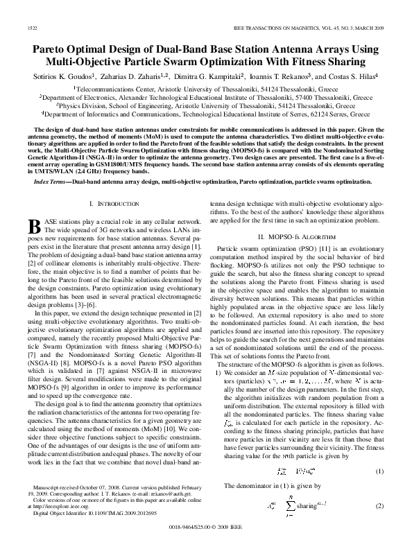 Pdf Pareto Optimal Design Of Dual Band Base Station Antenna Arrays Using Multi Objective
