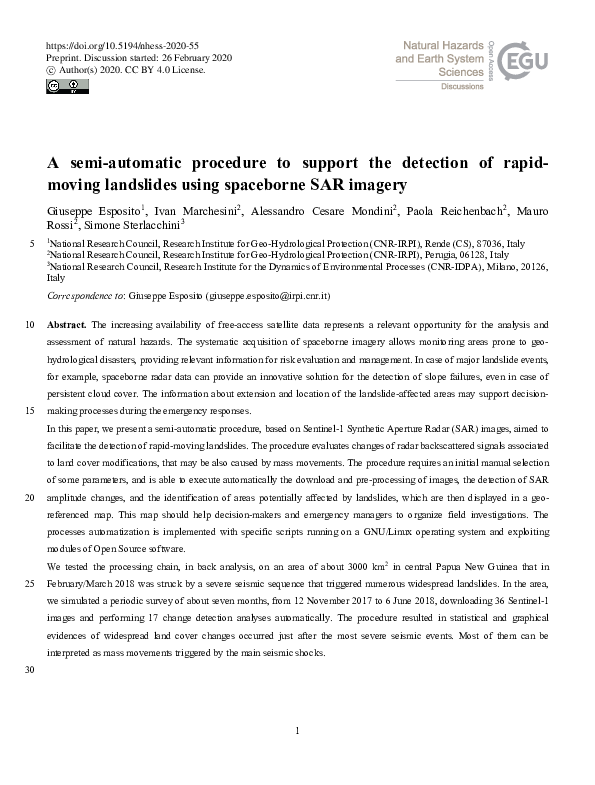 Pdf A Semi Automatic Procedure To Support The Detection Of Rapid Moving Landslides Using