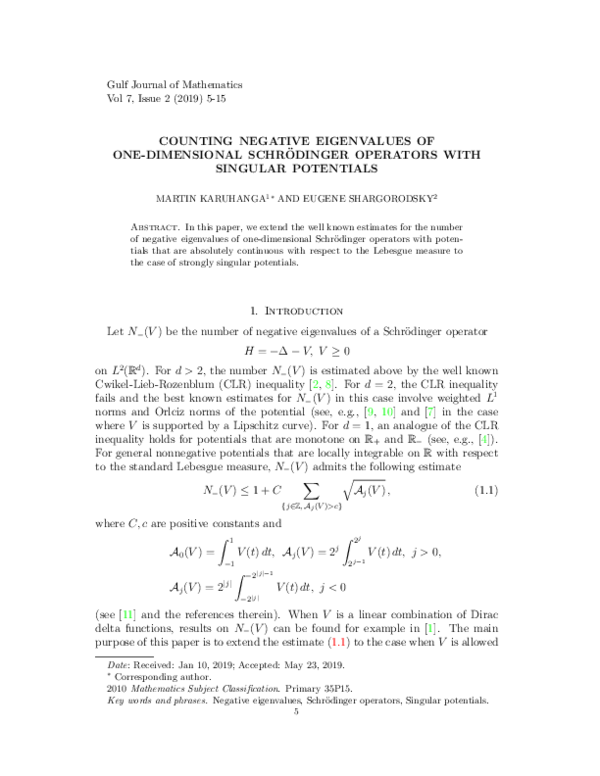 (PDF) Counting negative eigenvalues of one-dimensional Schrodinger operators with singular ...