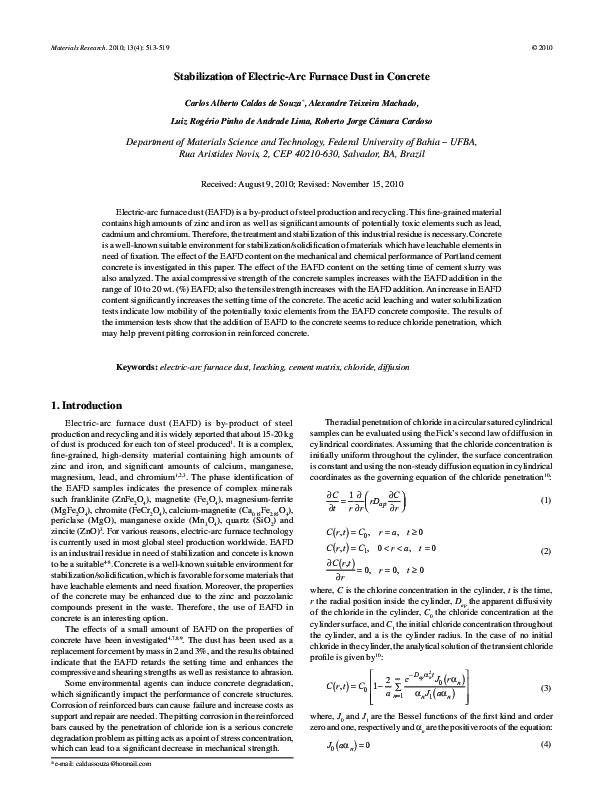 (PDF) Stabilization of electric-arc furnace dust in concrete