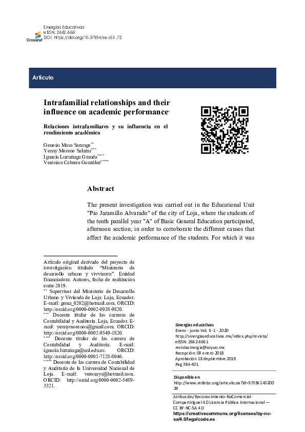 (PDF) Intrafamilial relationships and their influence on academic ...