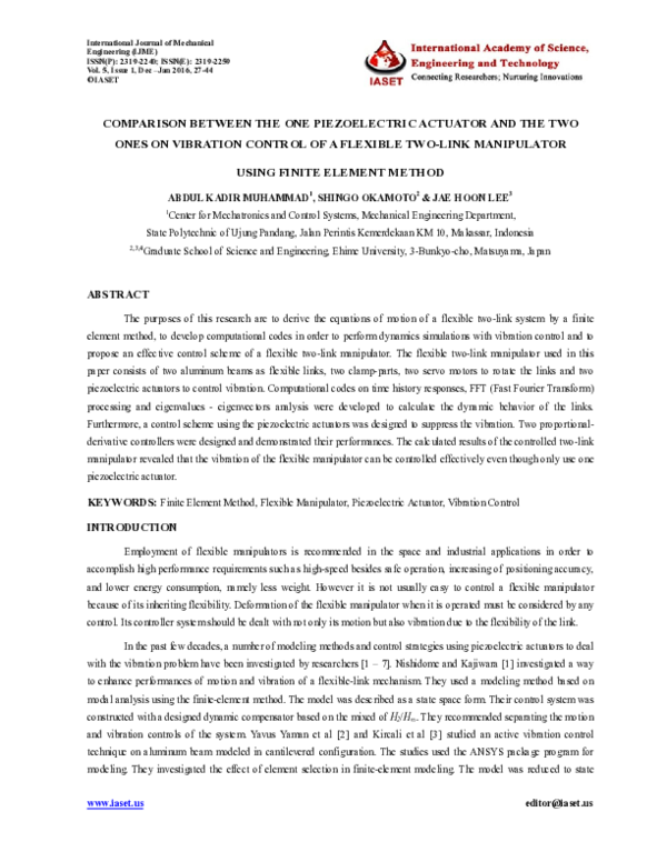 (PDF) Comparison between the One Piezoelectric Actuator and the Two Ones on Vibration Control of ...