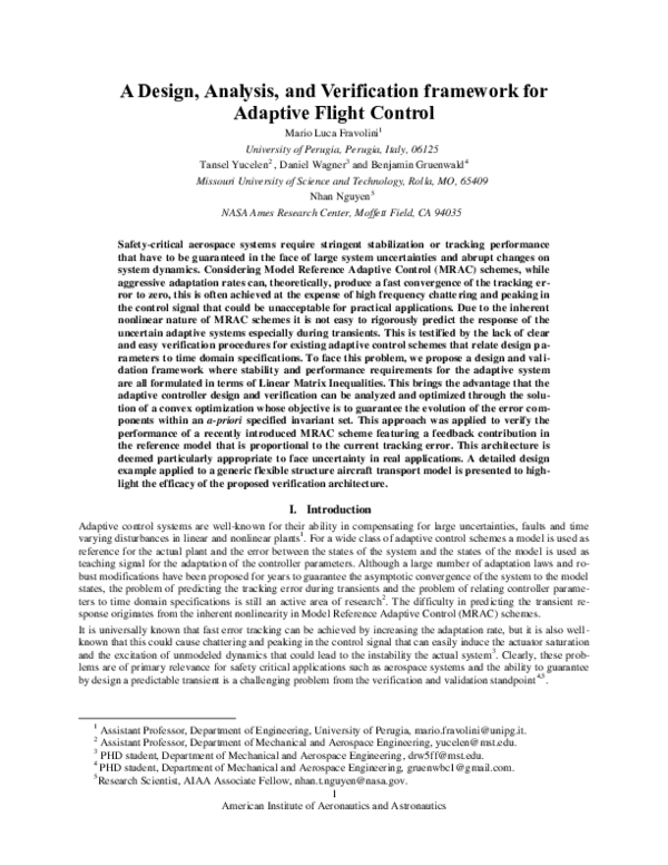 Pdf A Design Analysis And Verification Framework For Adaptive Flight Control Nhan Nguyen