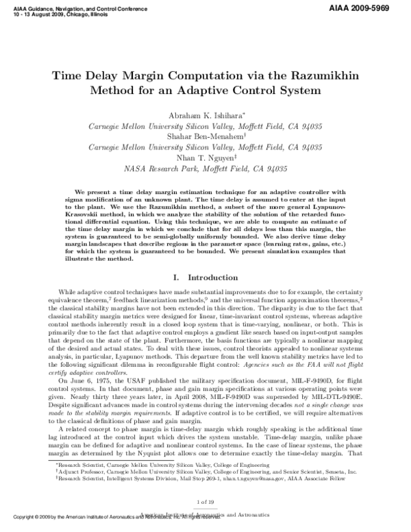 (PDF) Time Delay Margin Computation via the Razumikhin Method for an Adaptive Control System ...