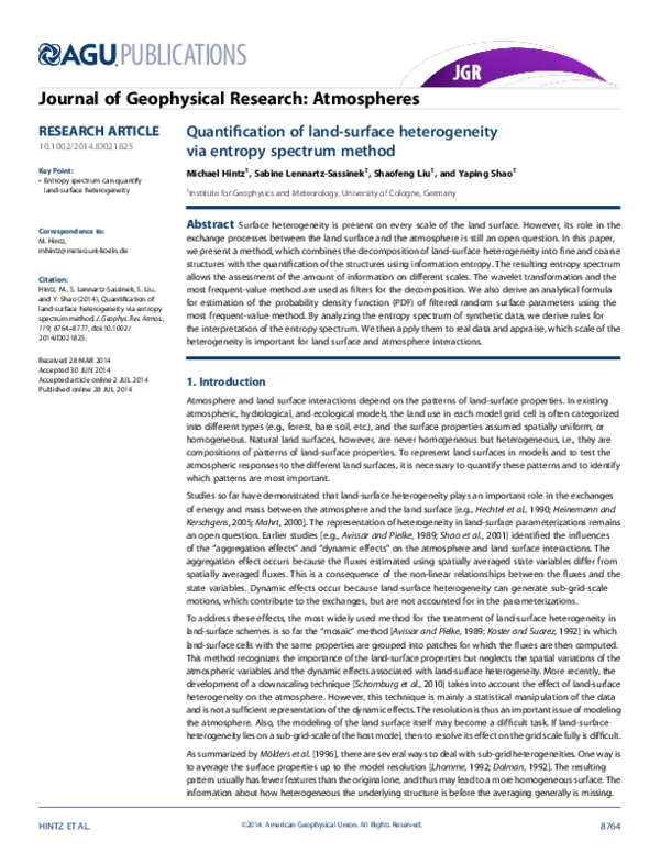 (PDF) Quantification of land-surface heterogeneity via entropy spectrum method