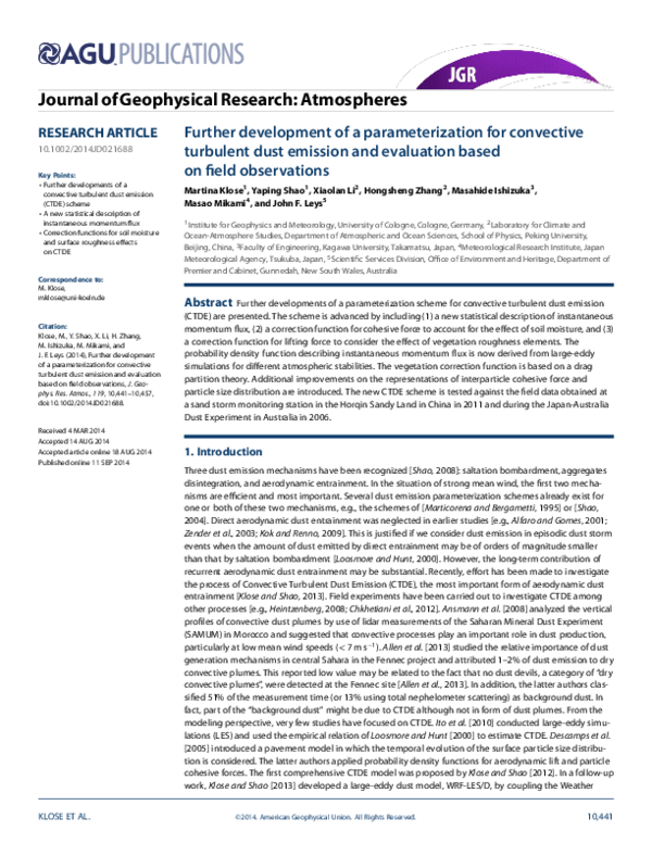 Pdf Further Development Of A Parameterization For Convective Turbulent Dust Emission And