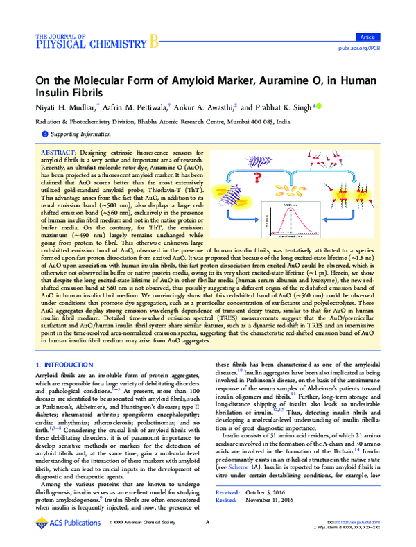 (PDF) On the Molecular Form of Amyloid Marker, Auramine O, in Human ...