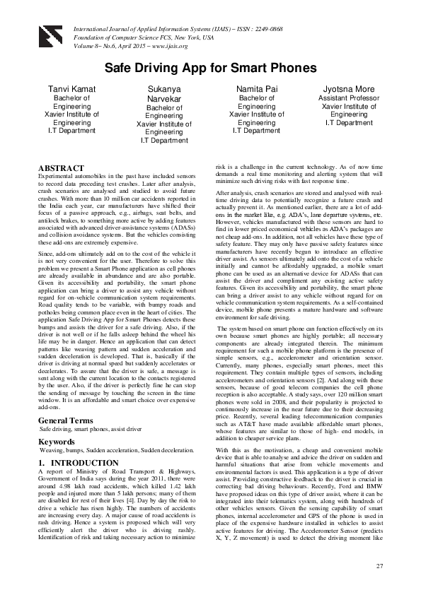 (PDF) Safe Driving App for Smart Phones