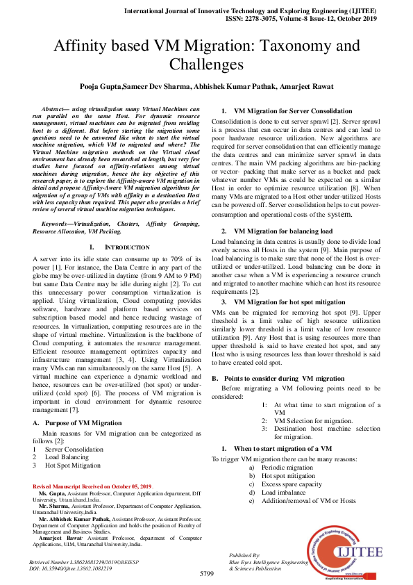 (PDF) Affinity based VM Migration: Taxonomy and Challenges | Dev Sharma - Academia.edu