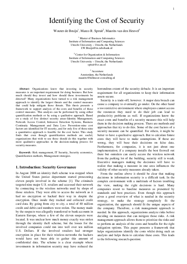 (PDF) Identifying the Cost of Security