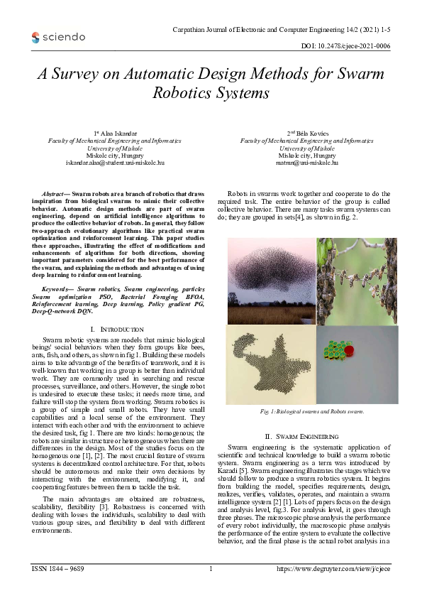 (PDF) A Survey on Automatic Design Methods for Swarm Robotics Systems