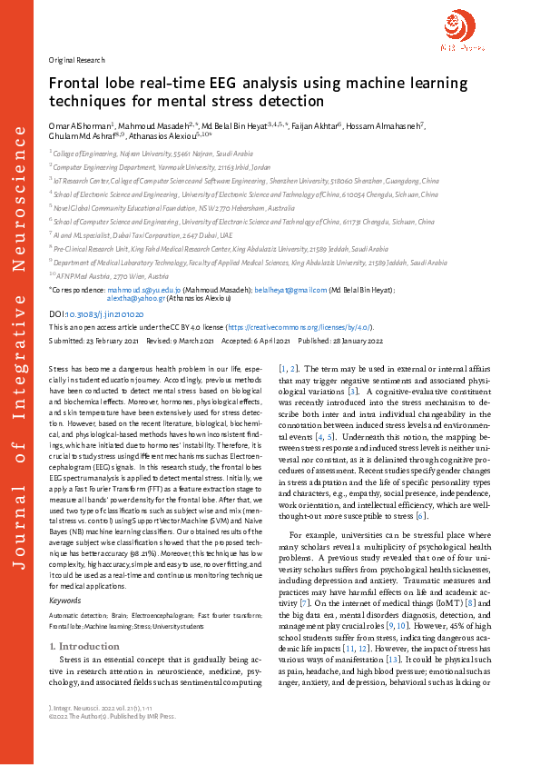 Pdf Frontal Lobe Real Time Eeg Analysis Using Machine Learning