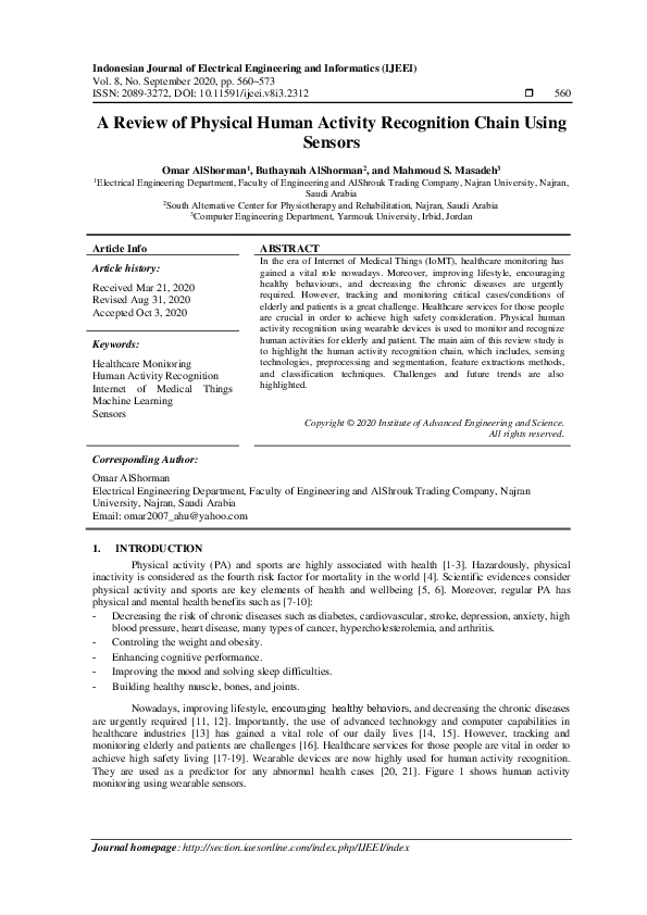 (PDF) A Review of Physical Human Activity Recognition Chain Using Sensors