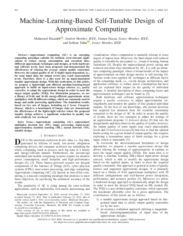 Pdf Machine Learning Based Self Tunable Design Of Approximate Computing Mahmoud Masadeh