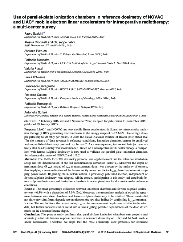 (PDF) Use of parallel-plate ionization chambers in reference dosimetry ...