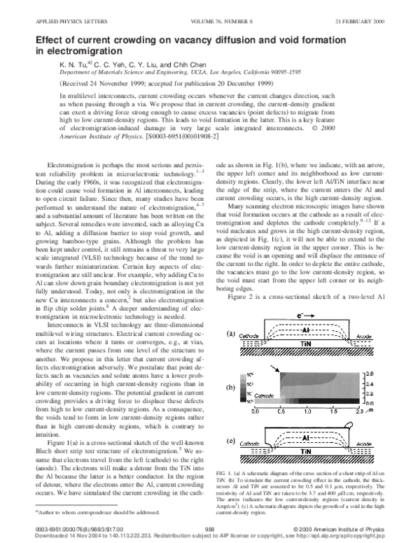 (PDF) Effect of current crowding on vacancy diffusion and void ...