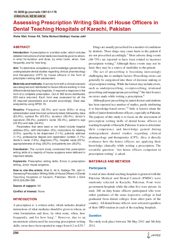 (PDF) Assessing Prescription Writing Skills of House Officers in Dental ...