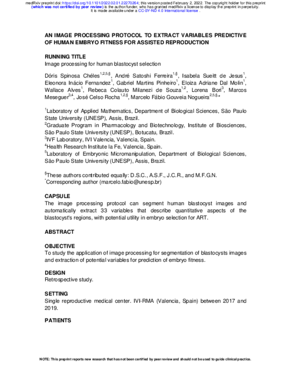 (PDF) An image processing protocol to extract variables predictive of human embryo fitness for ...