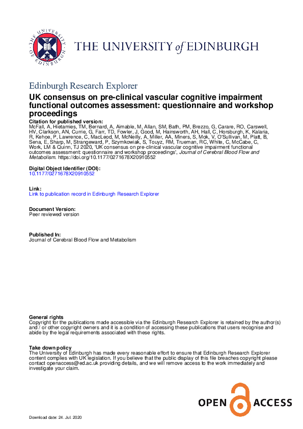 (PDF) UK consensus on pre-clinical vascular cognitive impairment ...