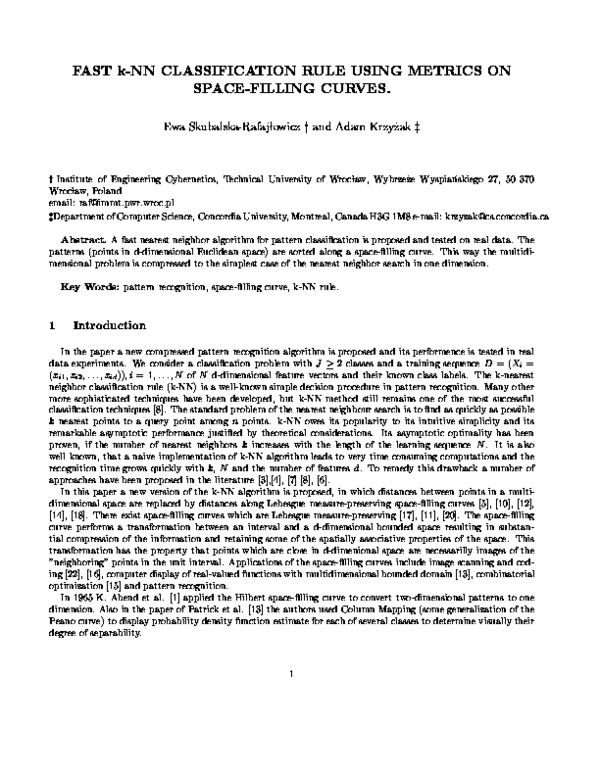 (PDF) Fast k-NN classification rule using metric on space-filling curves
