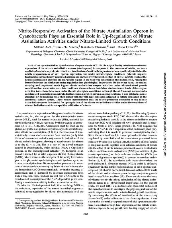 (PDF) Nitrite-Responsive Activation of the Nitrate Assimilation Operon ...