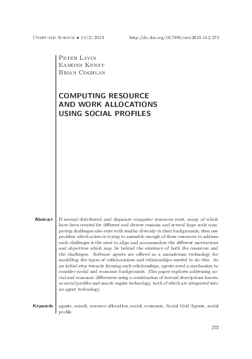 (PDF) Computing Resource and Work Allocations Using Social Profiles