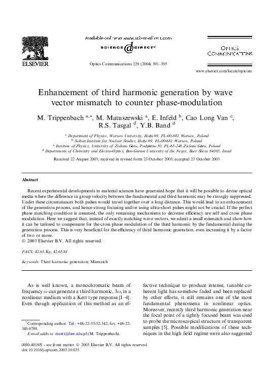 (PDF) Enhancement of third harmonic generation by wave vector mismatch to counter phase-modulation