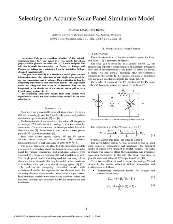 (PDF) Selecting the Accurate Solar Panel Simulation Model