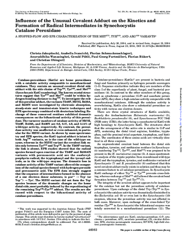 (PDF) Influence of the Unusual Covalent Adduct on the Kinetics and ...