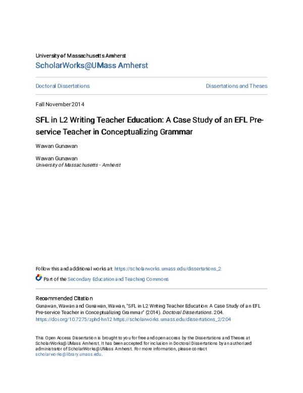 (PDF) SFL in L2 Writing Teacher Education: A Case Study of an EFL Pre ...