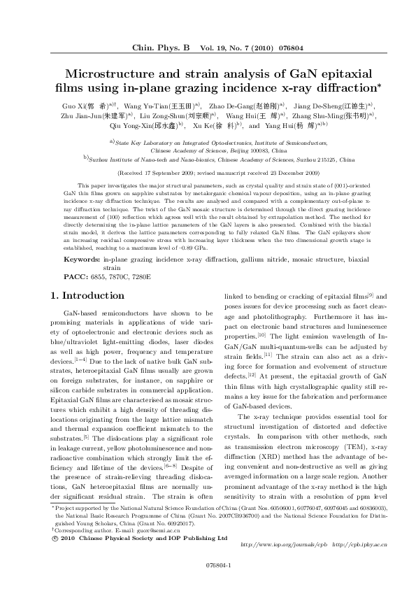 (PDF) Microstructure and strain analysis of GaN epitaxial films using in-plane grazing incidence ...