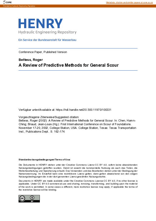 (PDF) A Review of Predictive Methods for General Scour