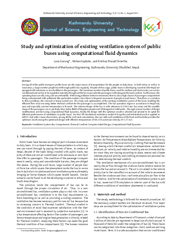 (PDF) Study and optimization of existing ventilation system of public buses using computational ...